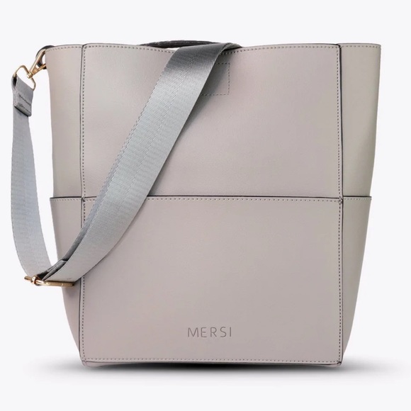 Mersi | Bags | Mersi Vegan Leather Grey Bucket Crossbody Shoulder Bag W ...